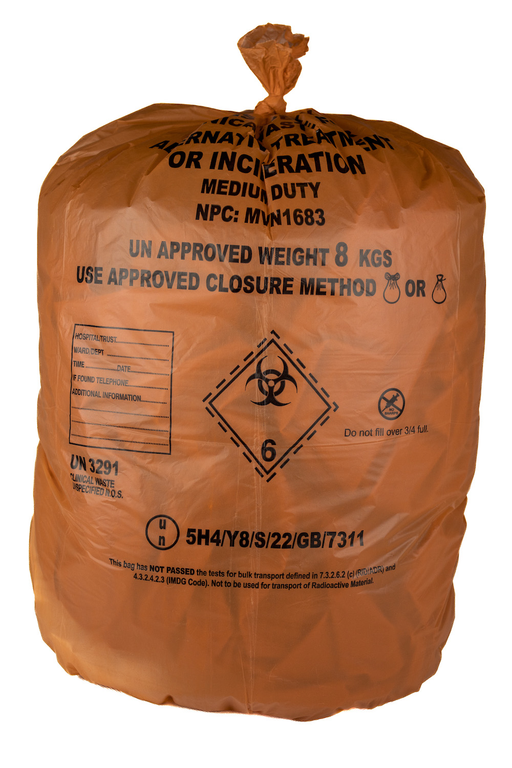 Light Duty Orange Waste Bag - Large - Printed - GV Health