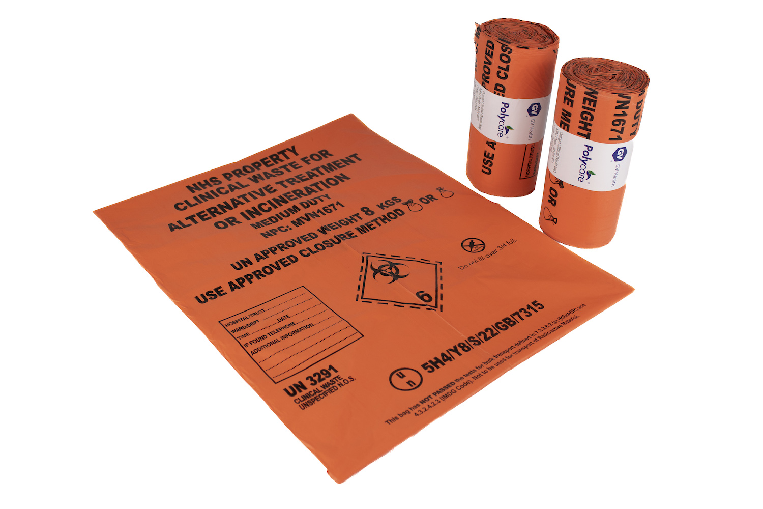 Light Duty Orange Waste Bag - Large - Printed - GV Health