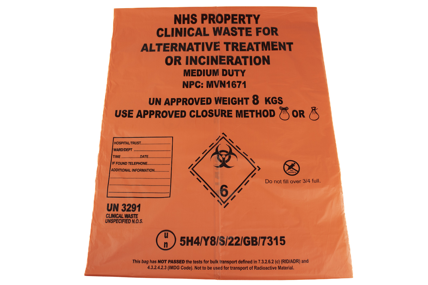 Light Duty Orange Waste Bag - Large - Printed - GV Health