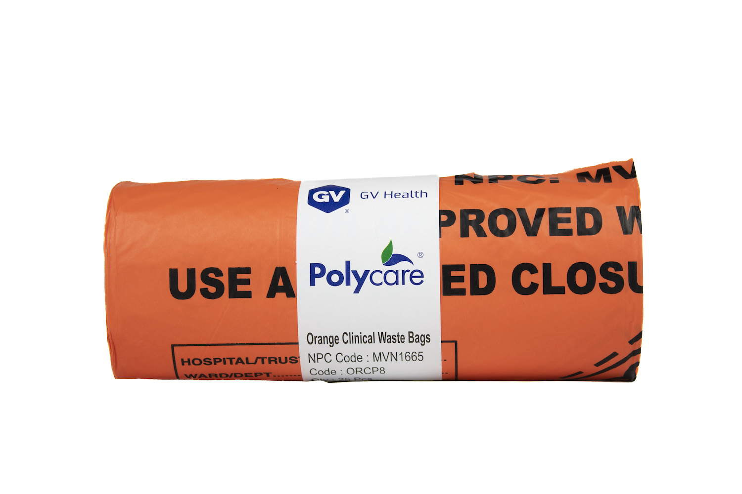 Light Duty Orange Waste Bag - Large - Printed - GV Health