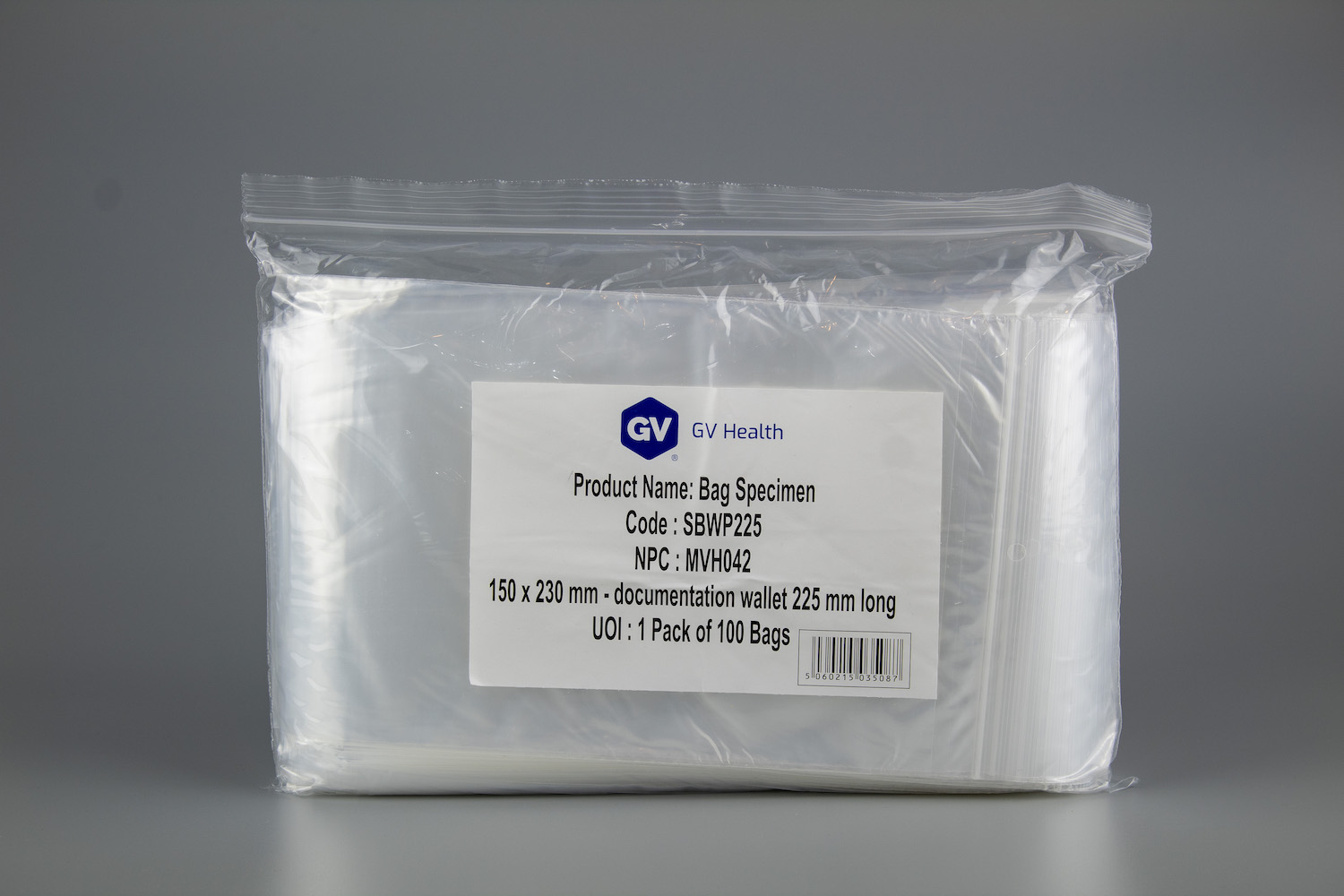 Clear Specimen Bag Resealable Pouch - GV Health