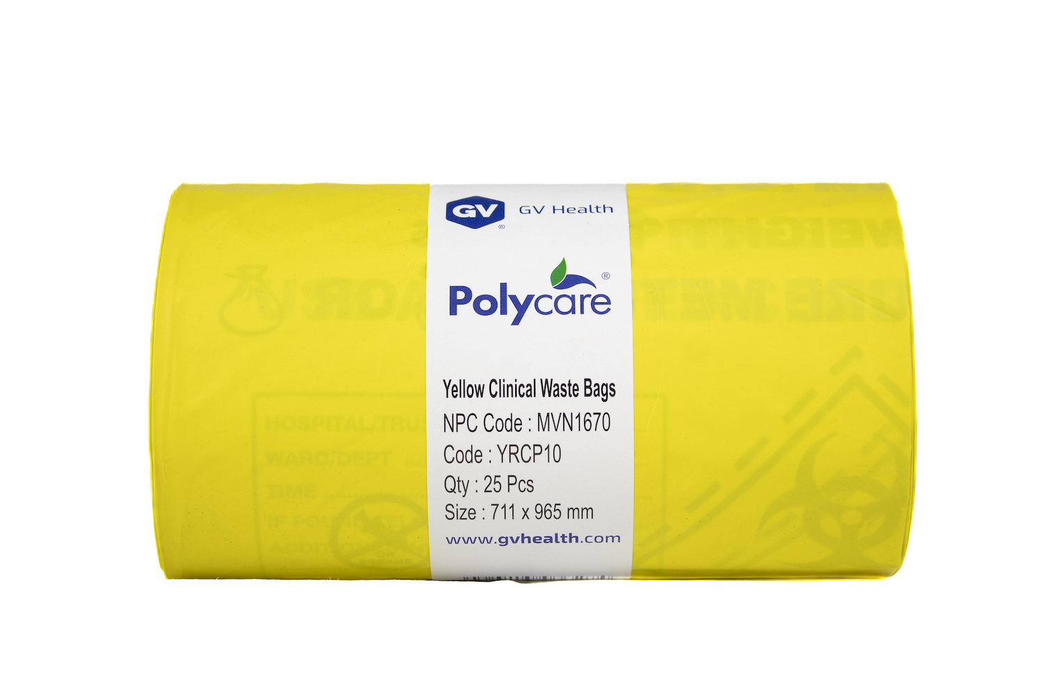 Medium Duty Yellow Clinical Waste Bag - Large - Printed - GV Health