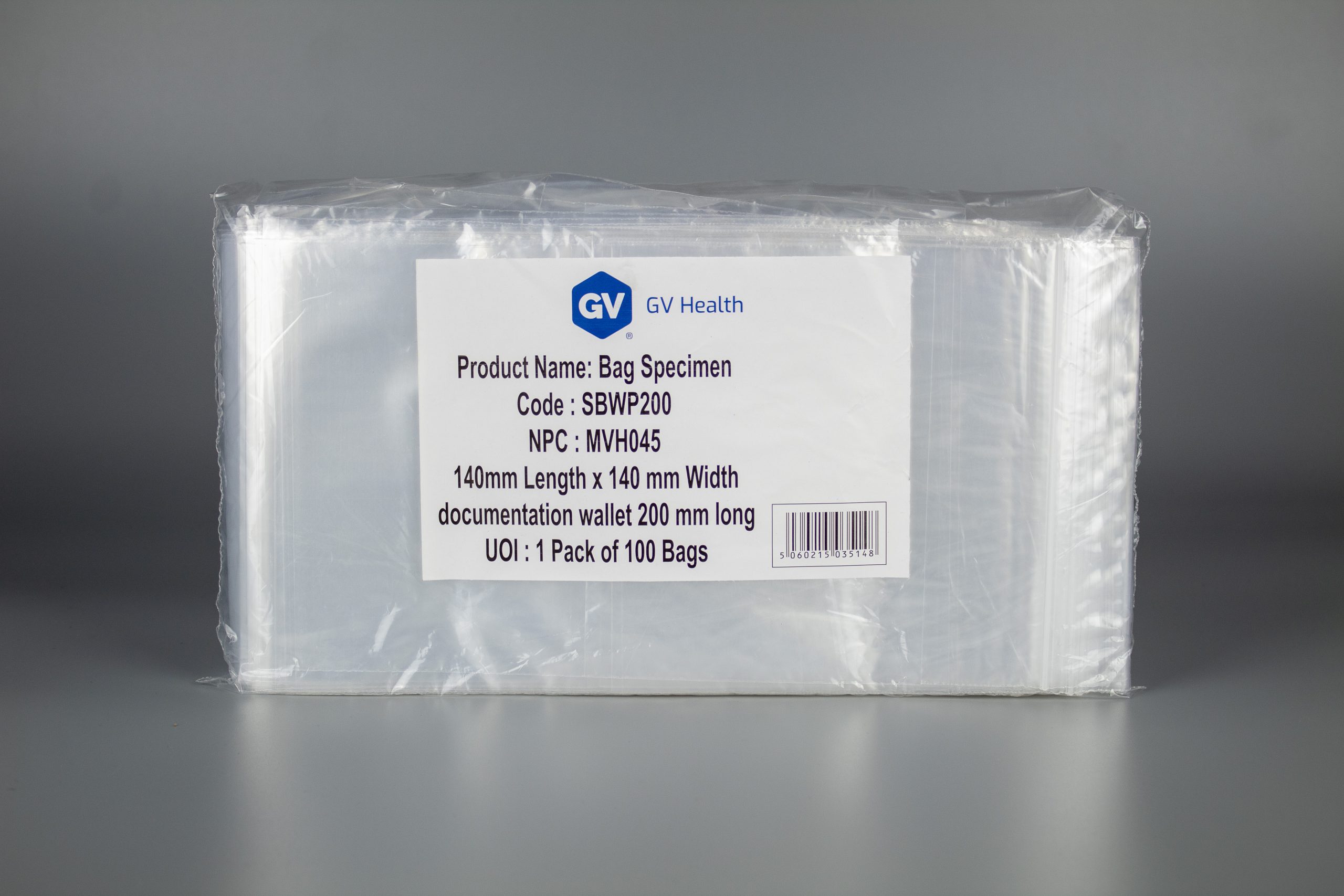 Clear Specimen Resealable Pouch - GV Health