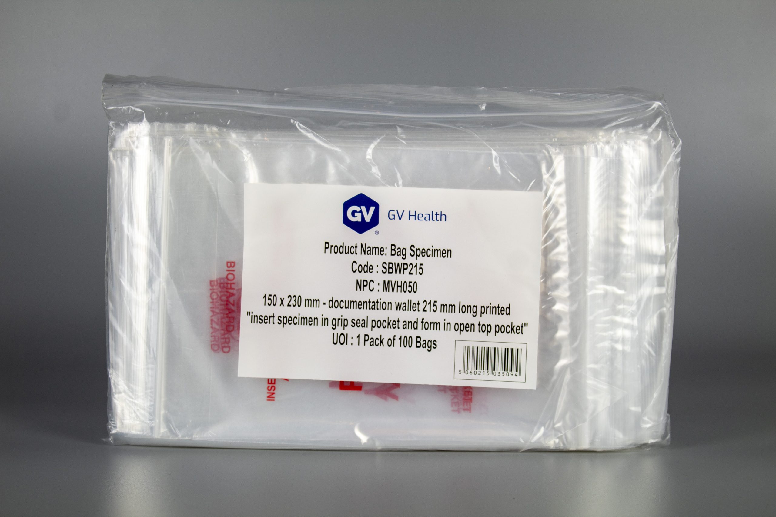 Clear Specimen Bag Resealable Pouch - GV Health